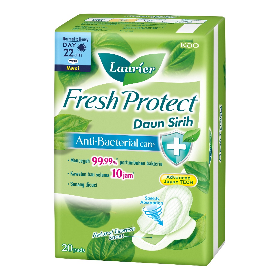 Laurier Fresh Protect Daun Sirih Anti-Bacterial 22cm Day Wing Pads ( 20 ...