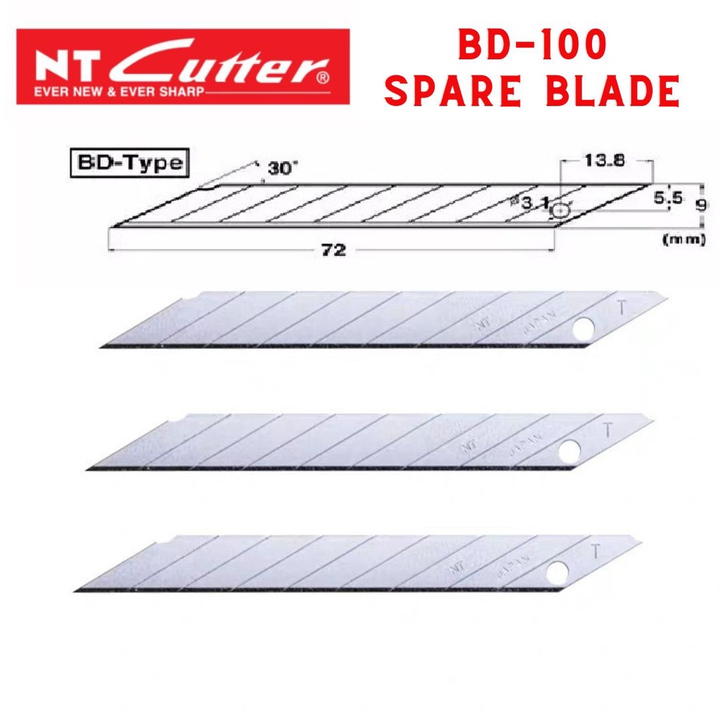 🇲🇾 现货 - Japan NT Cutter Spare Blade BD-100 - 50pcs/box 🇯🇵 日本进口 NT Cutter 美工刀片30度角切割替刃 | Shopee ...