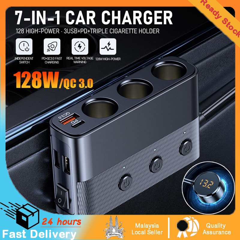 【Super Strong】128W High Power Car Splitter Multi-function 3 Socket Car ...