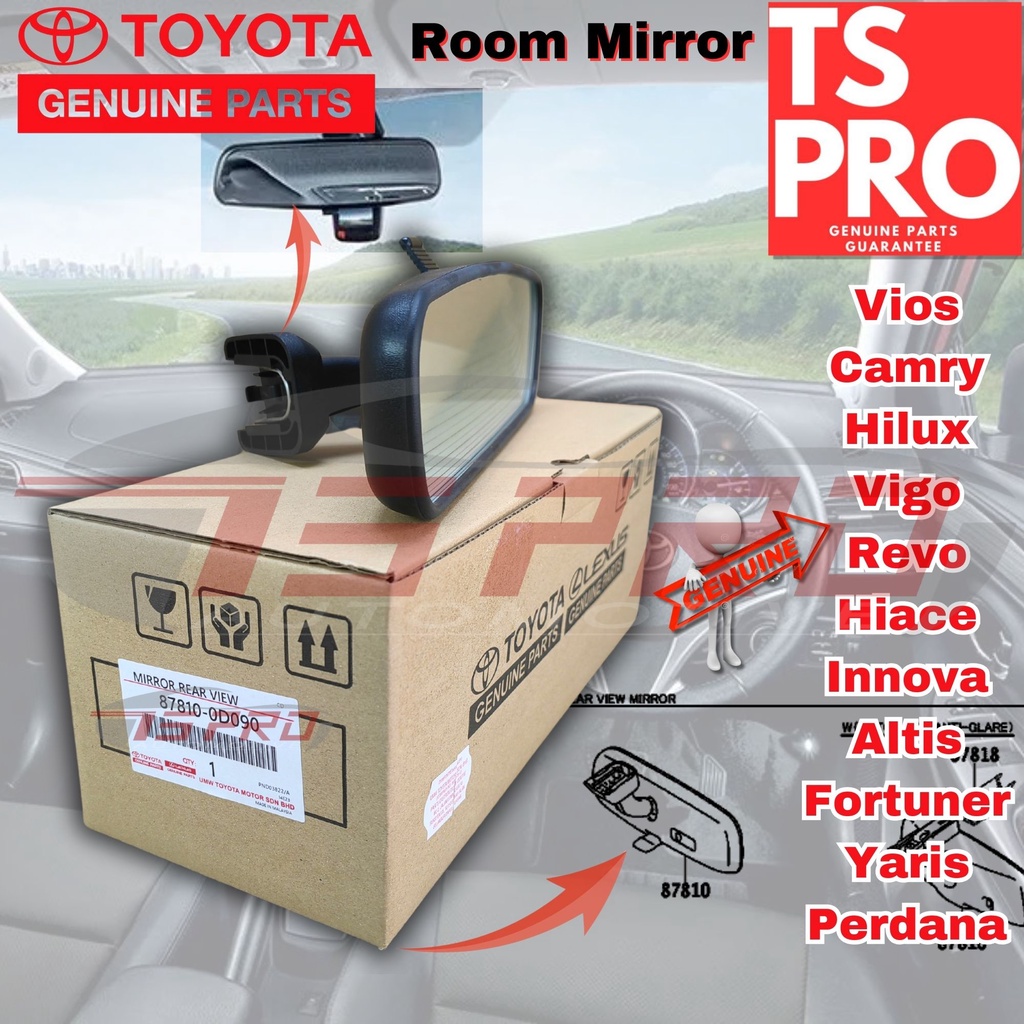 Toyota Vios Camry Hilux Vigo Revo Hiace Innova Altis Fortuner Yaris Perdana Genuine Room Mirror ...