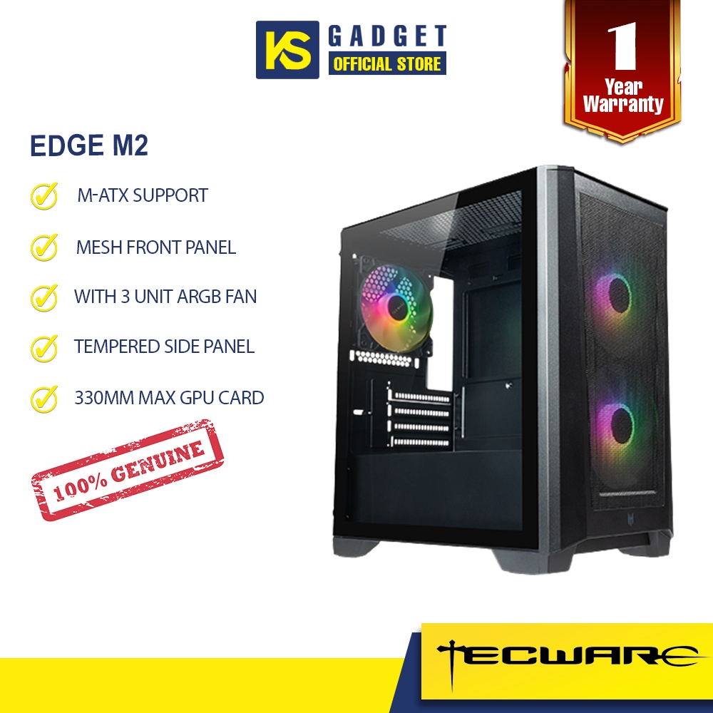 Tecware Case Edge M2 TG - Mid Tower ARGB M-ATX Tempered Glass PC Case - BLACK | Shopee Malaysia