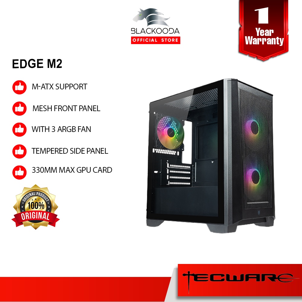 Tecware Case Edge M2 TG - Mid Tower ARGB M-ATX Tempered Glass PC Case ...