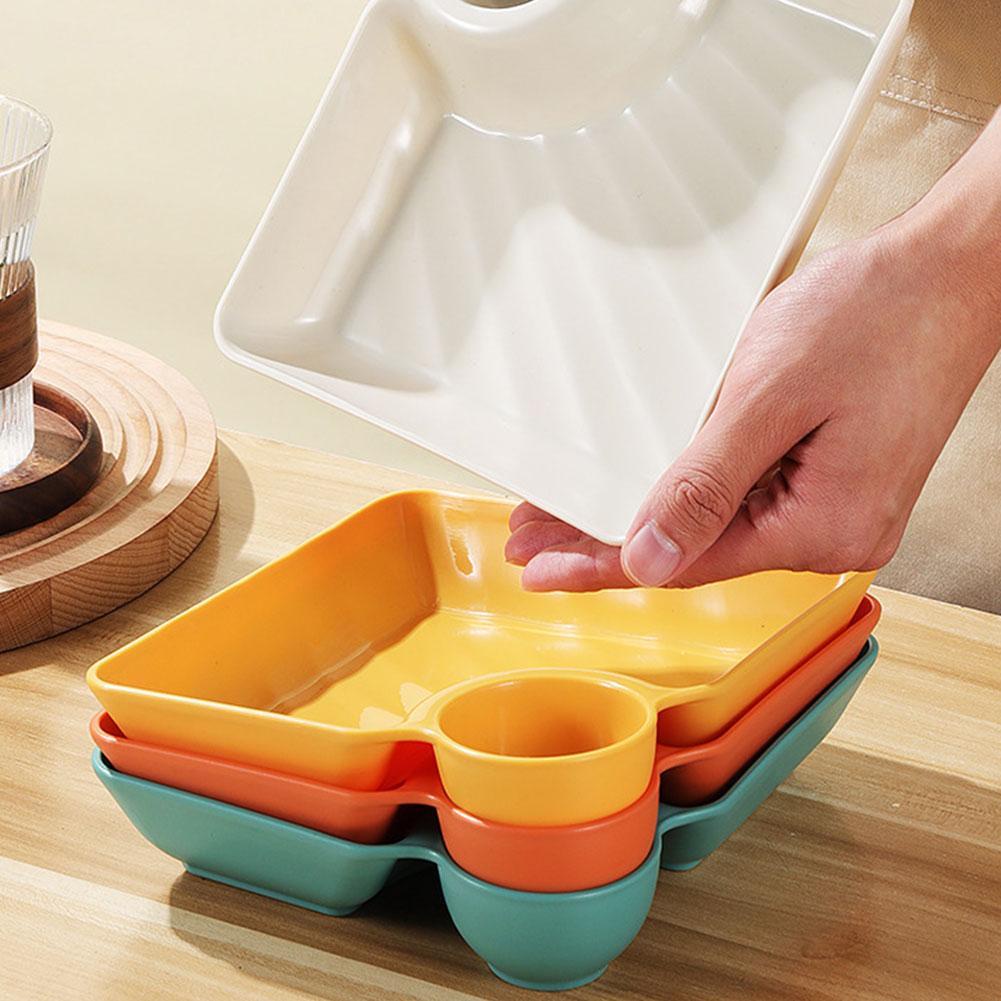 Plastic Dumpling Conch Square Plates With Sauce Compartment Square ...