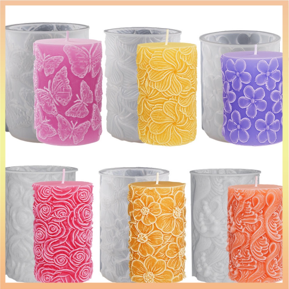 DIY Cylinder Aroma Candle Silicone Mold Butterfly Rose Wave Flower ...