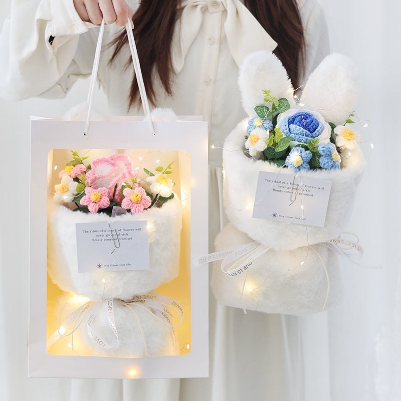 Birthday Bouquet Rabbit Ear Knitted Flower Rabbit Ear Plush Bouquet ...