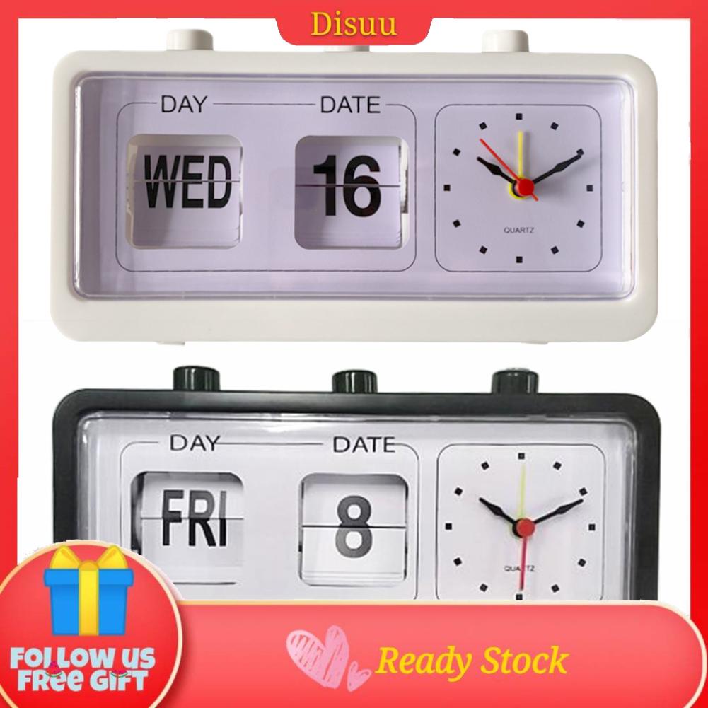 Disuu Manual Calendar Clock Jump Alarm Table Vintage Stable for Office ...