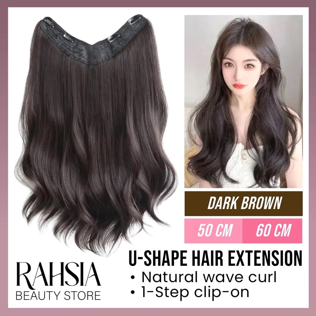 (Dark Brown) Long Wig Hair Wavy Curly Hair Extension One-piece ...