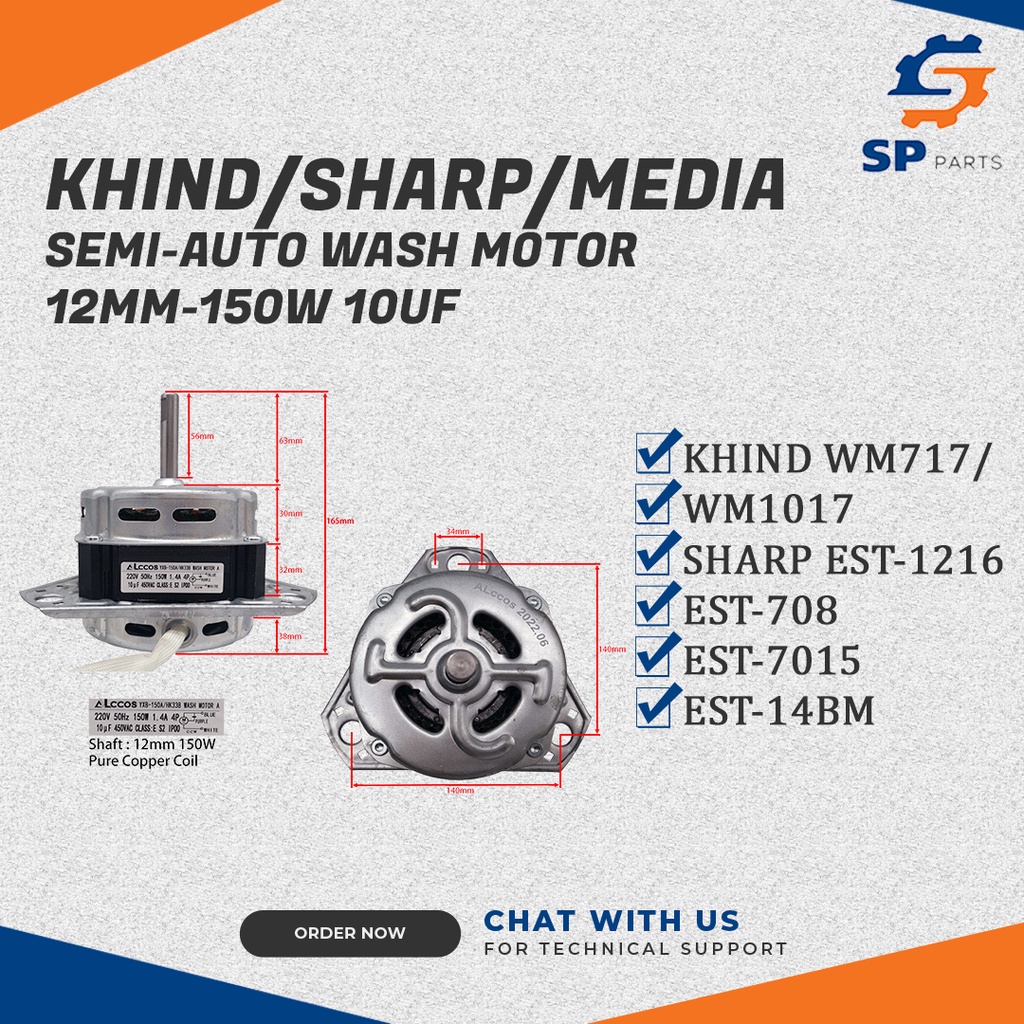 KHIND/SHARP/MEDIA WASHING MACHINE SEMI-AUTO WASH MOTOR 12MM-150W 10UF ...