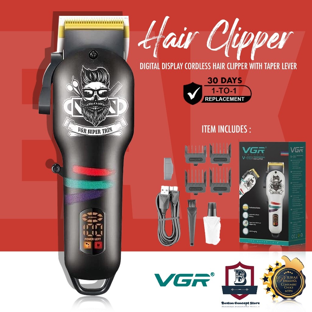 VGR V-699 Salon Series Professional Digital Display Cordless Hair Clipper with Taper Lever Hair ...