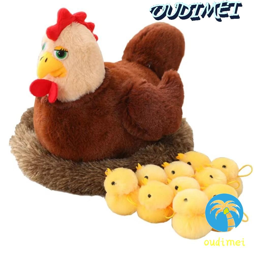 OUDIMEI Chick Family Plush Toys, Hen With Nest Simulation Hen Plush Toy ...