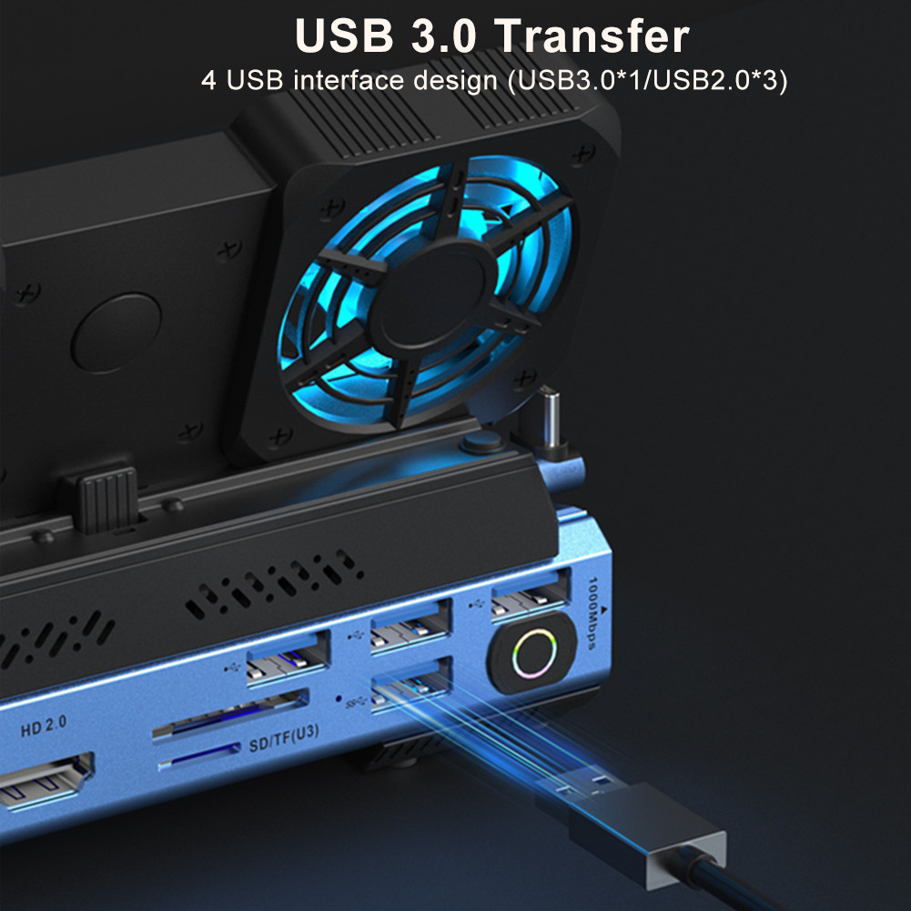 Docking Station Dual Cooling Fan Dock Station 4K@60Hz 4 USB Ports ...
