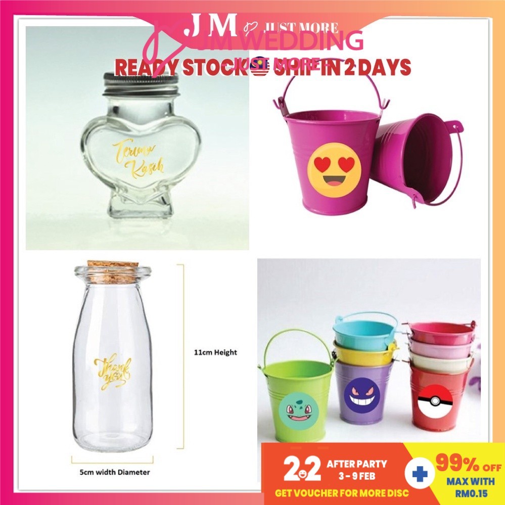 𝐈𝐂𝐎𝐍 𝐏𝐑𝐈𝐍𝐓 Glass Jar/Miniature Tin Pail-Mini Container/Cenderahati ...
