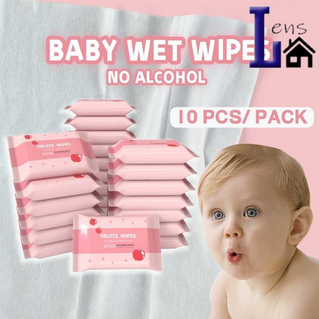(10pcs/pack) Mini Pack Baby Wipes Tissue Travel Alcohol Free Cute ...