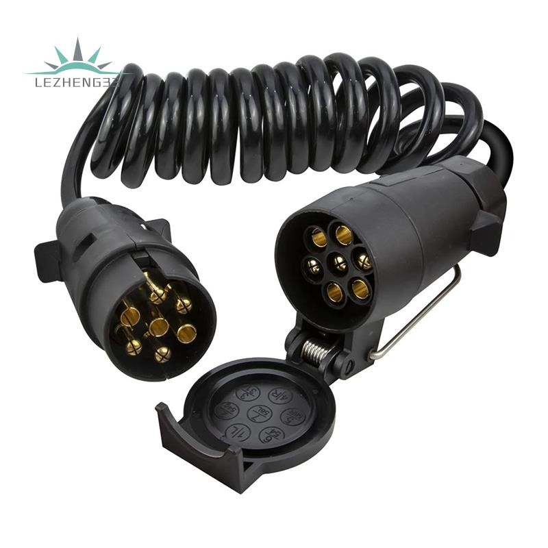 3 Meters 7Pin Trailer Extension Coiled Cable with Trailer Plug Socket ...