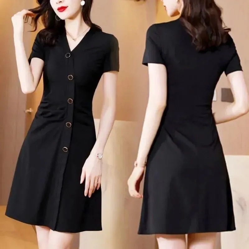 Black Dress Women's Elegant Slim A Line Dinner Party Dress Female Short ...