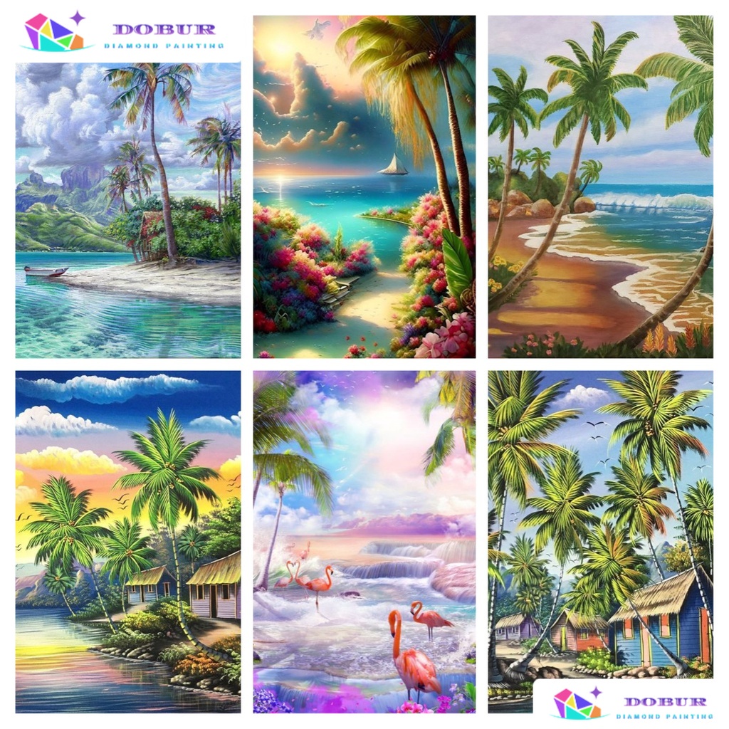 DOBUR | Diamond Painting Kits Round/Square,Beach Coconut Tree Sea ...