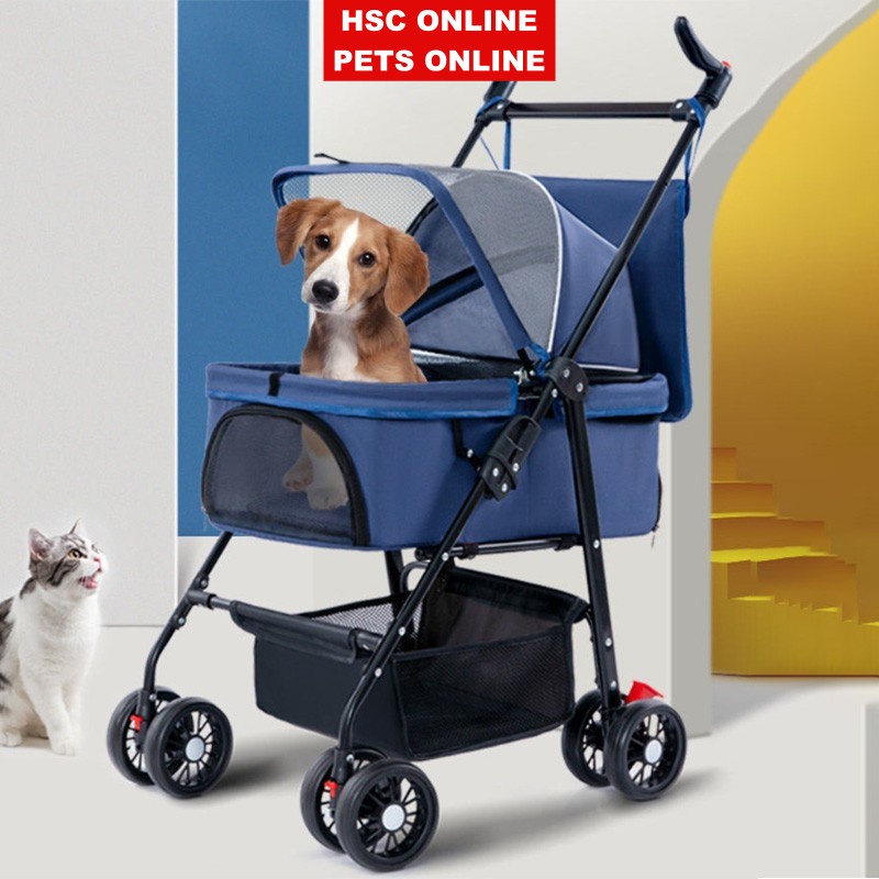 Pet stroller trolley Troli kucing foldable cat dog puppy strollers ...