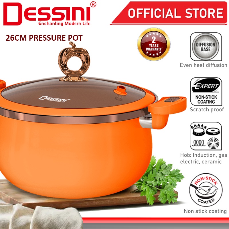 DESSINI ITALY 26CM Pressure Cooker Casserole Induction Non Stick Die ...