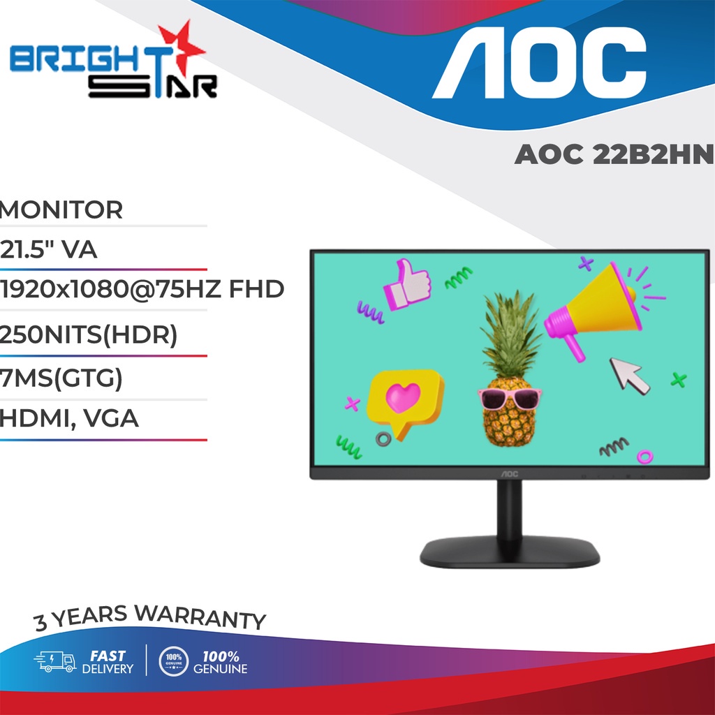 AOC 22B2HN (21.5" VA / 1920x1080@75HZ FHD / 250NITS(HDR) / 7MS(GTG ...