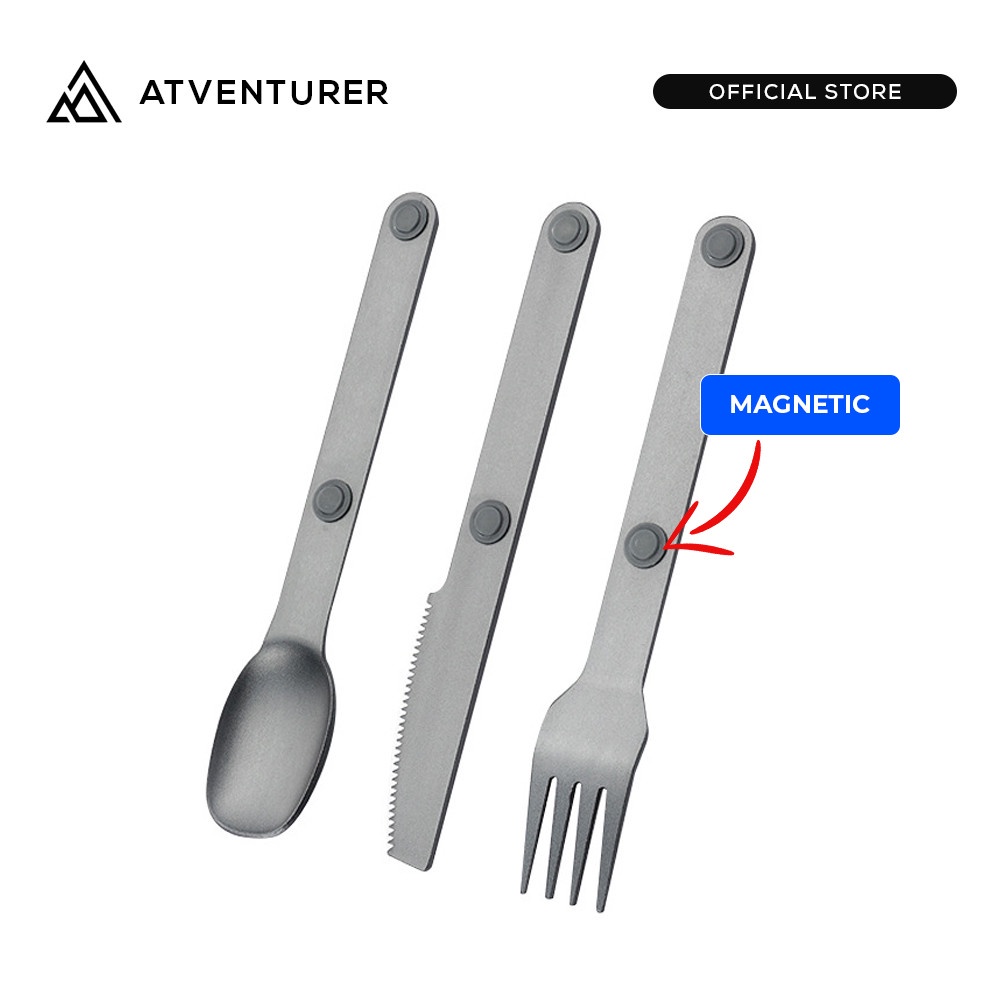 Atventurer 3-in-1 Magnetic Aluminium Camping Utensils Set Flatware ...
