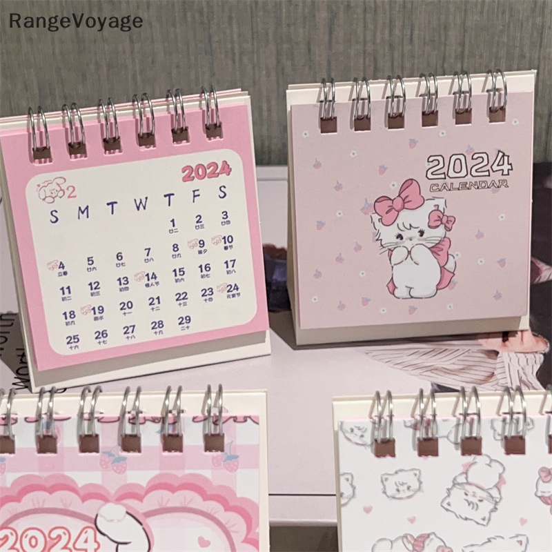 RangeVoyage 2024 Cartoon Pink Cat Desk Calendar Mini Cute Standing Flip ...