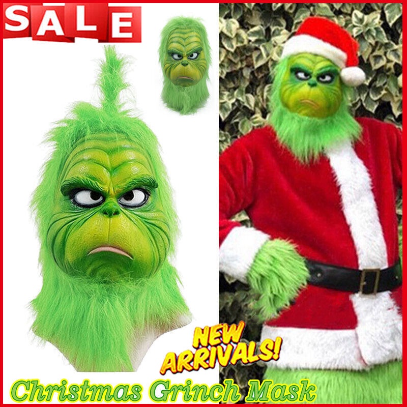 Grinch Latex Mask Adults Costume Cosplay Halloween Christmas Fancy ...