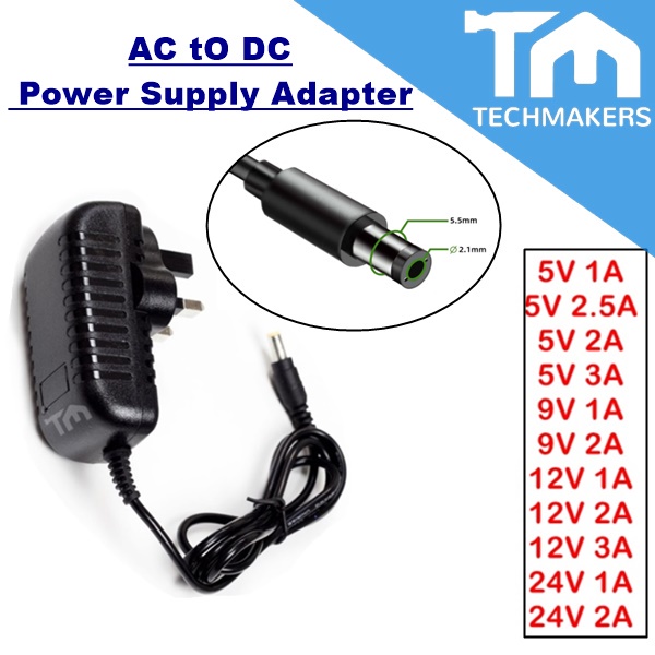 AC To DC Power Supply Adapter 5V 1A, 5V 2.5A, 9V 1A, 12V 1A, 12V 2A ...