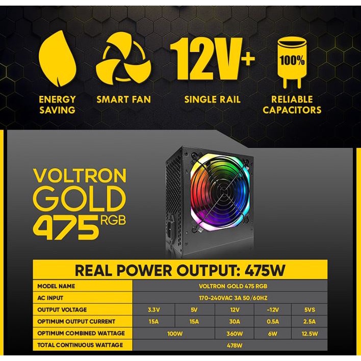 Armaggeddon Voltron Gold 475 RGB 475W / Voltron Gold 600 RGB 600W Power Supply (3 Years Warranty ...
