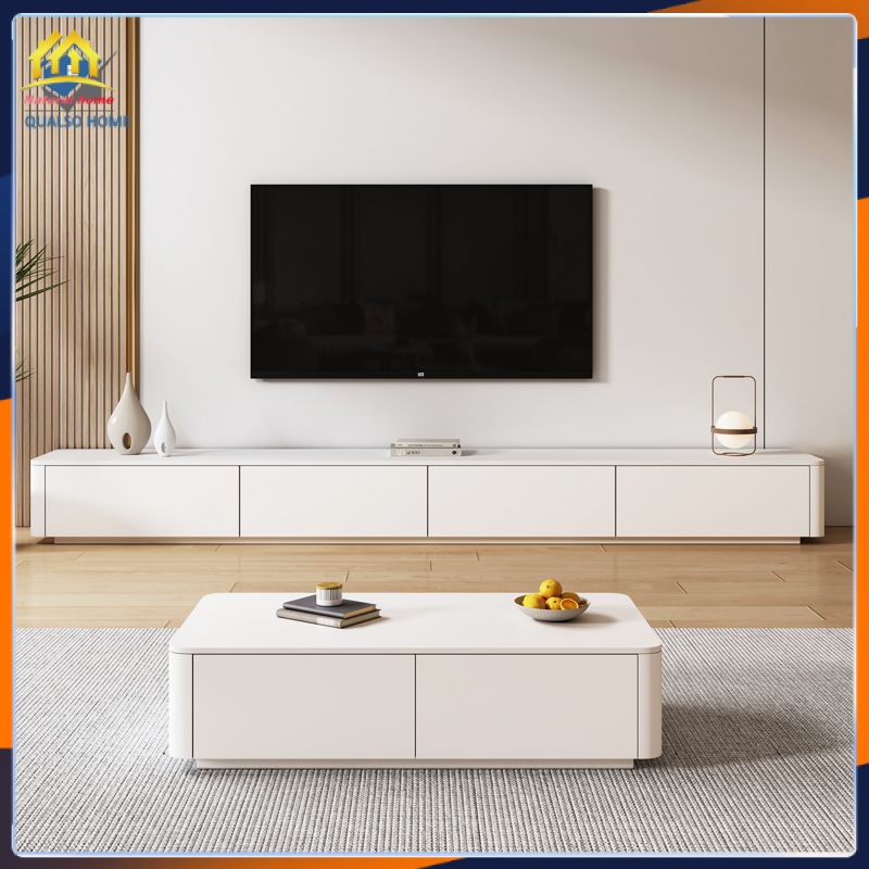 Floor TV Cabinet Cream Style Coffee Table Simple Modern Living Room ...
