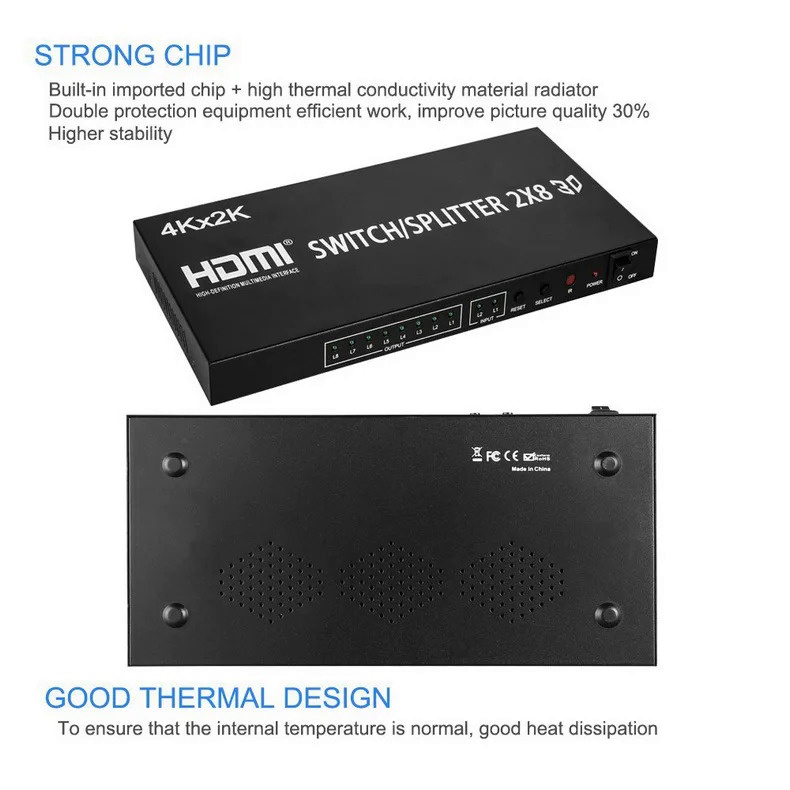 4K HDMI Switcher Splitter 2 In 8 out HDMI Switcher 4K 60Hz 2x2 2x4 2x8 3D Video Converter ...