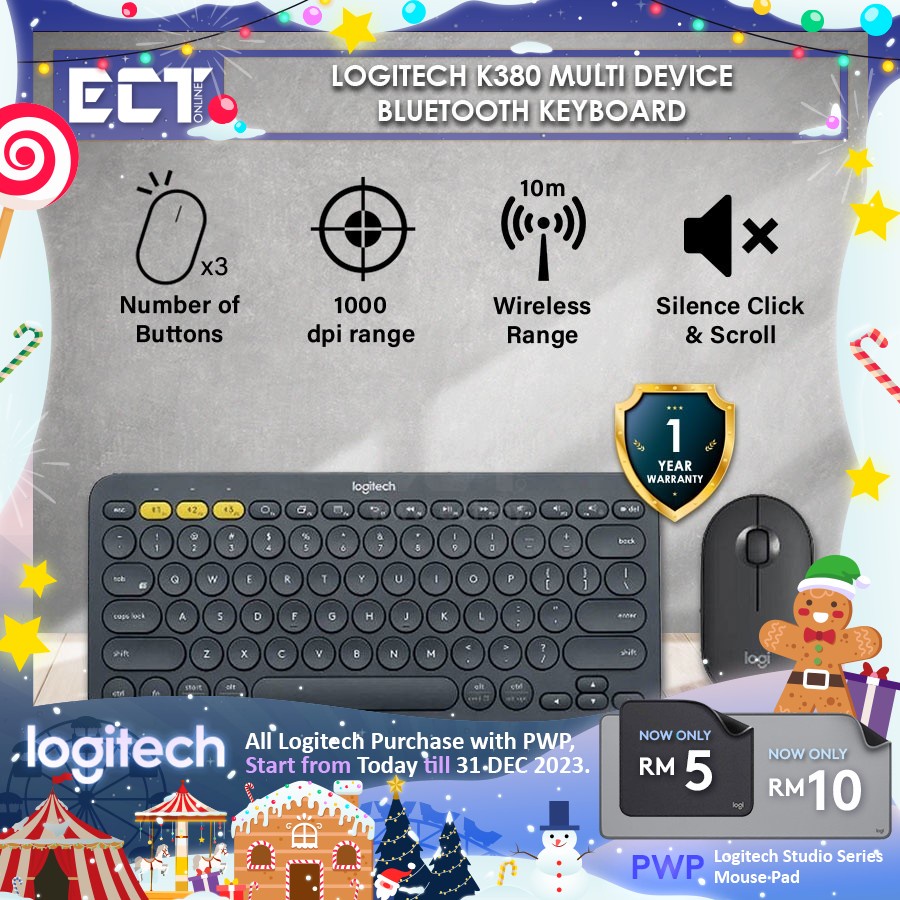 Logitech K380 Wireless Multi Device Bluetooth Keyboard M350 Pebble Mouse Combo 6 Colors