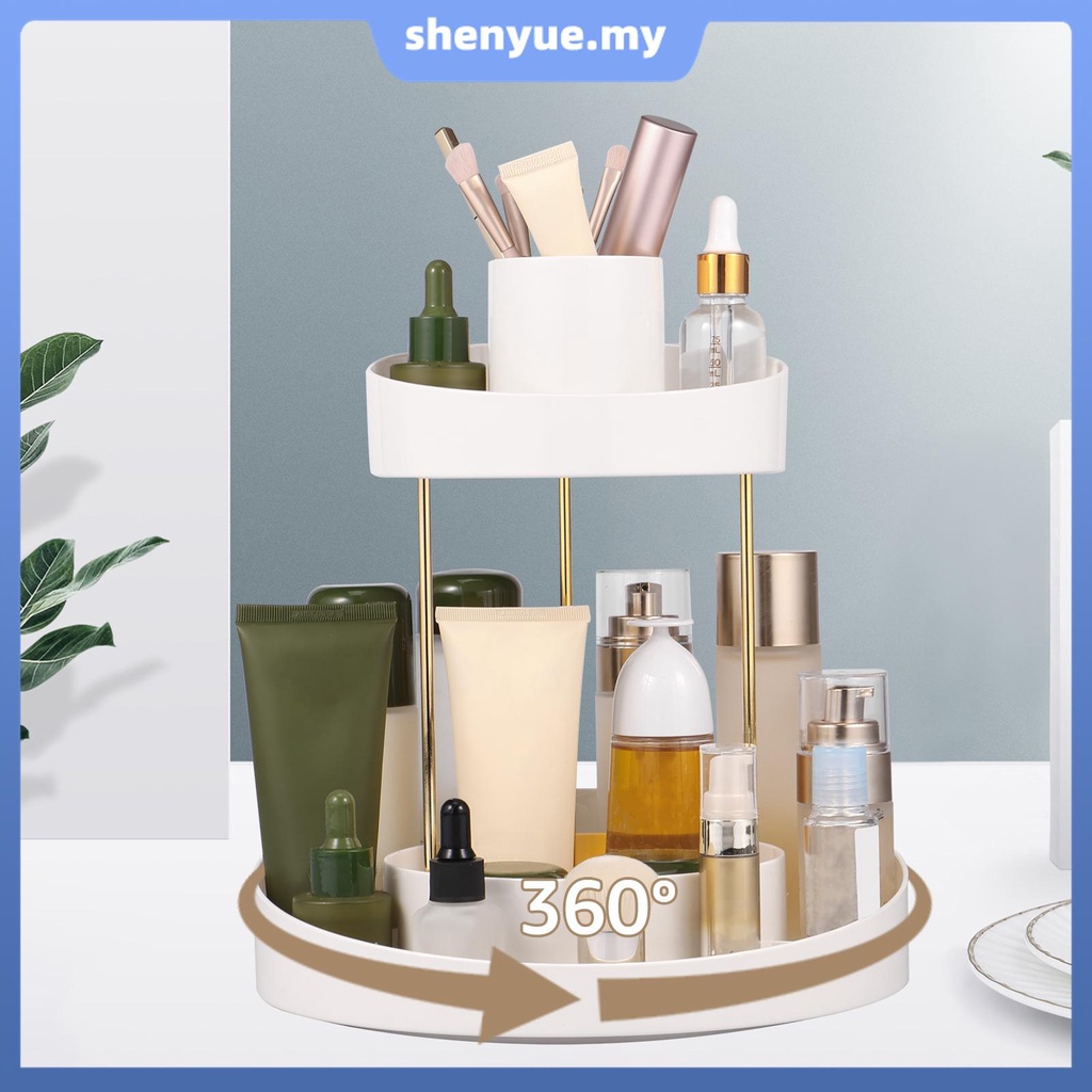 360°Rotating Makeup Organizer 2-Layer Cosmetics Organizer Large ...