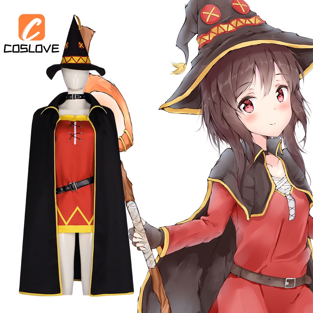 Anime Konosuba Megumin Cosplay Full Set Costume Magician Uniform Long ...