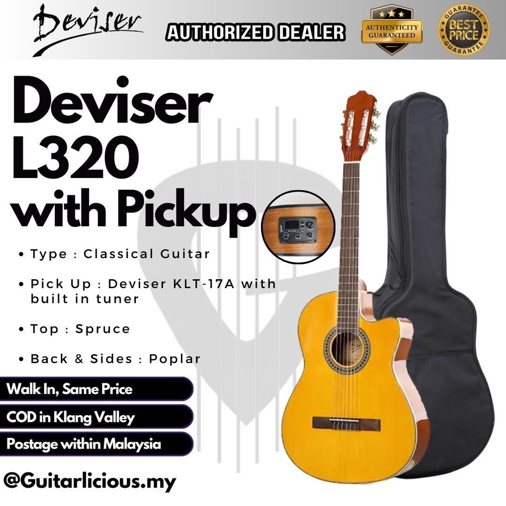 Deviser 39 inch Classical Guitar with Equalizer (EQ) / Semi Gitar Klasik ( L-320-EQ / L320EQ ...