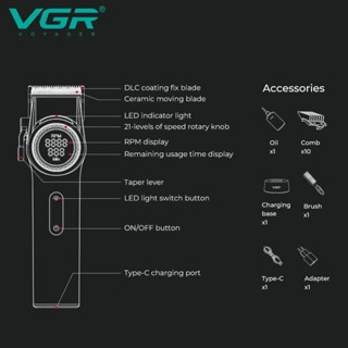 VGR V-001 Premium Professional Saloon Series Hair Clipper 7000-9000 RPM Ceramic Blade Adjustable ...