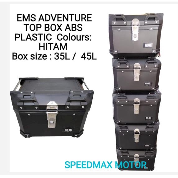 EMS ADVENTURE ALUMINIUM DESIGN ABS PLASTIC TOP BOX MOTORCYCLE 35L 45L ...