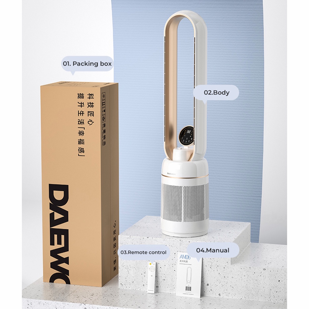 DAEWOO AM06 Air Purifier Bladeless Fan 3in1 Floor Fan Kipas Tanpa Bilah ...