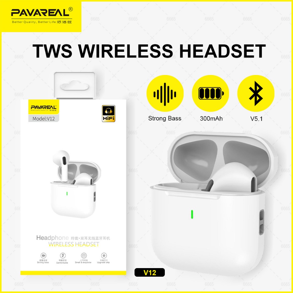 PAVAREAL V12 TWS Smart Touch V5.1 Bluetooth Wireless Headset | Shopee ...