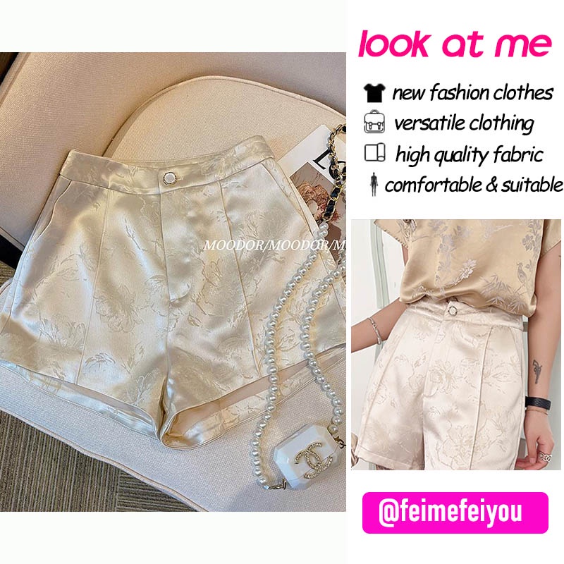 Women Shorts Chinese Style Silk Satin White Slim Fit Short Pants Women ...
