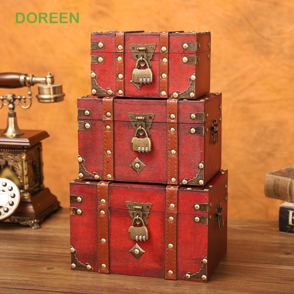 DOREEN Treasure Chest, With Bronze Color Lock Antique Design Wooden ...