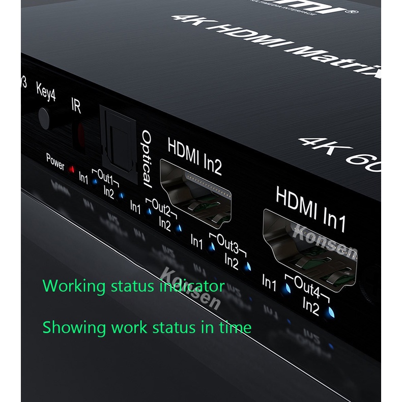 4K UHD HDMI Matrix 4x2, HDMI Splitter Switcher 2x4, with 3.5mm jack ...