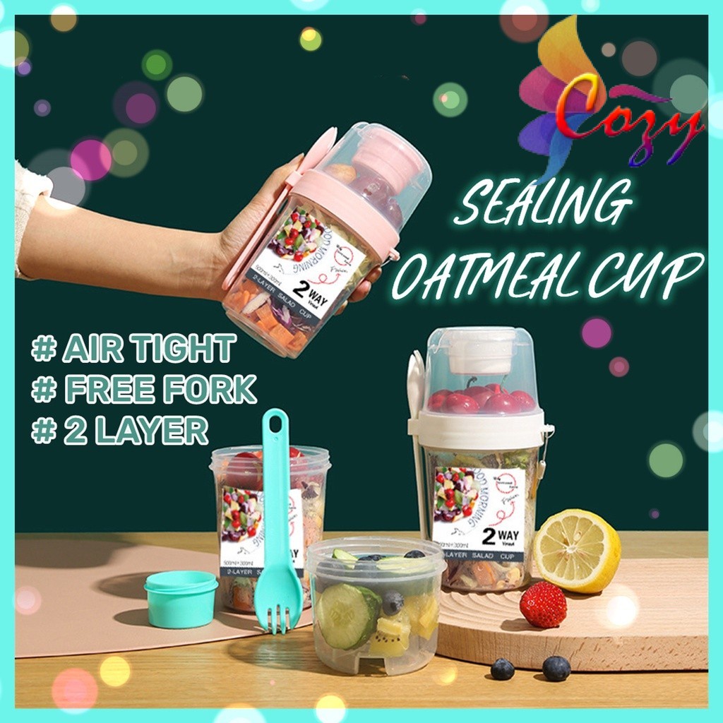 Double Layer Air Sealed Salad Cup Airtight Cereal Oatmeal Container ...