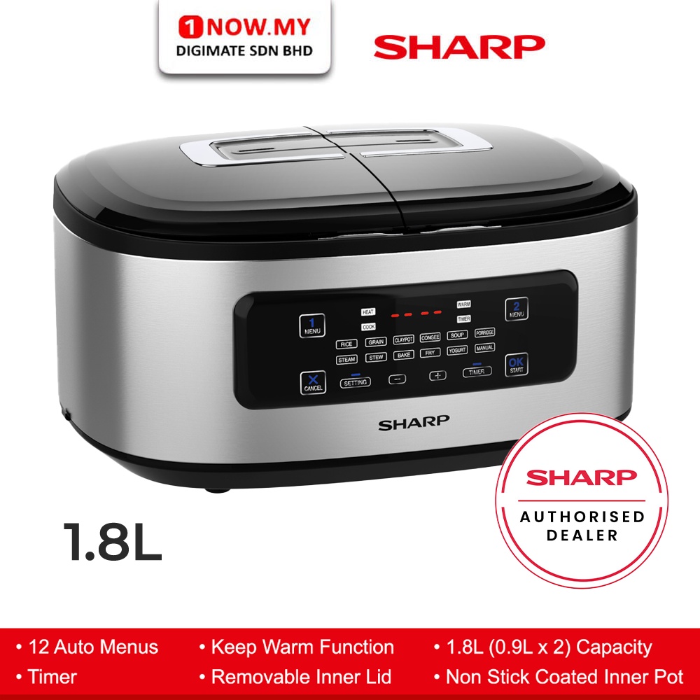 SHARP 1.8L Twin Cooker KNW509SL | 12 Auto Menus Non-Stick Coated ...