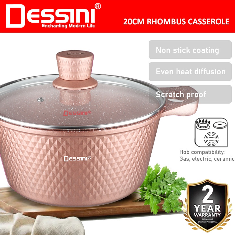 DESSINI ITALY 20CM Rhombus Casserole Die Cast Aluminium Non Stick Pot ...