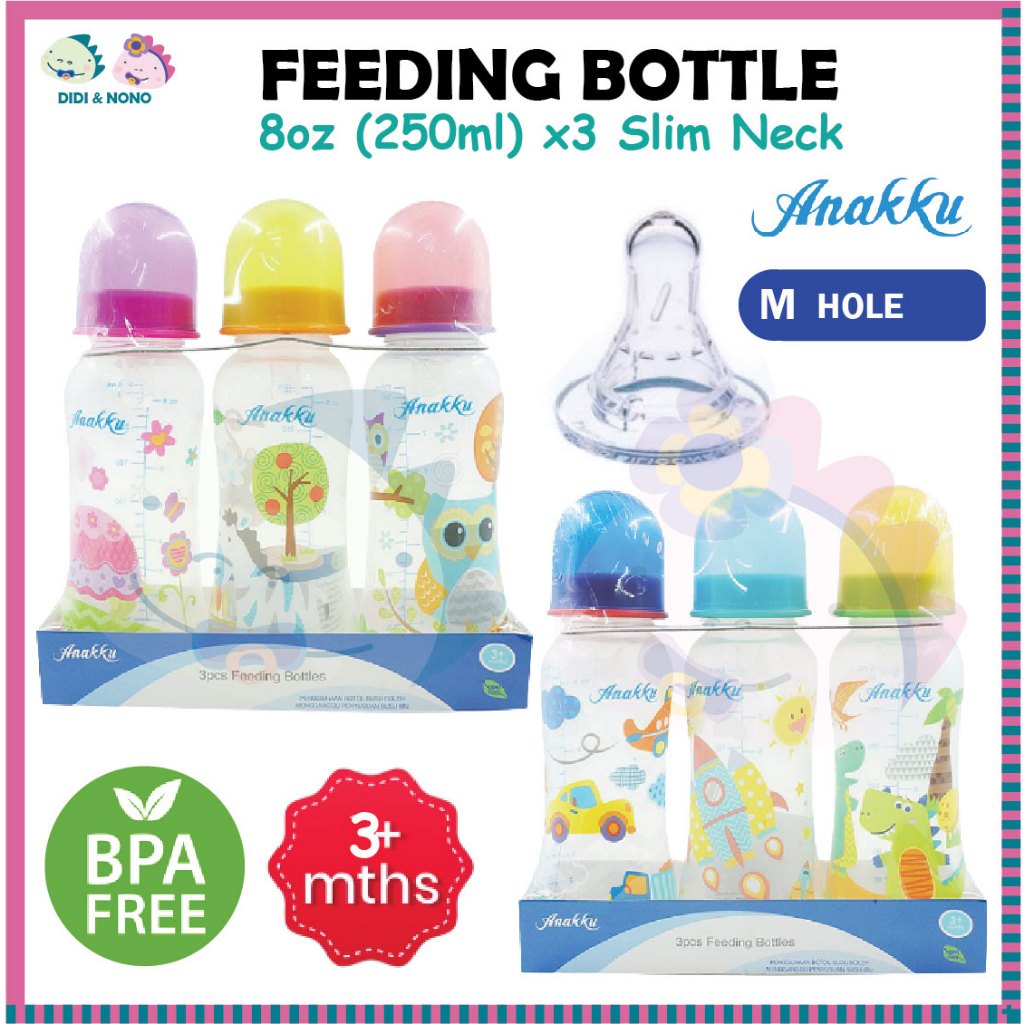 Anakku PP Feeding Slim Neck Bottle Botol Susu - 8oz x 3 (250ml) Anakku ...