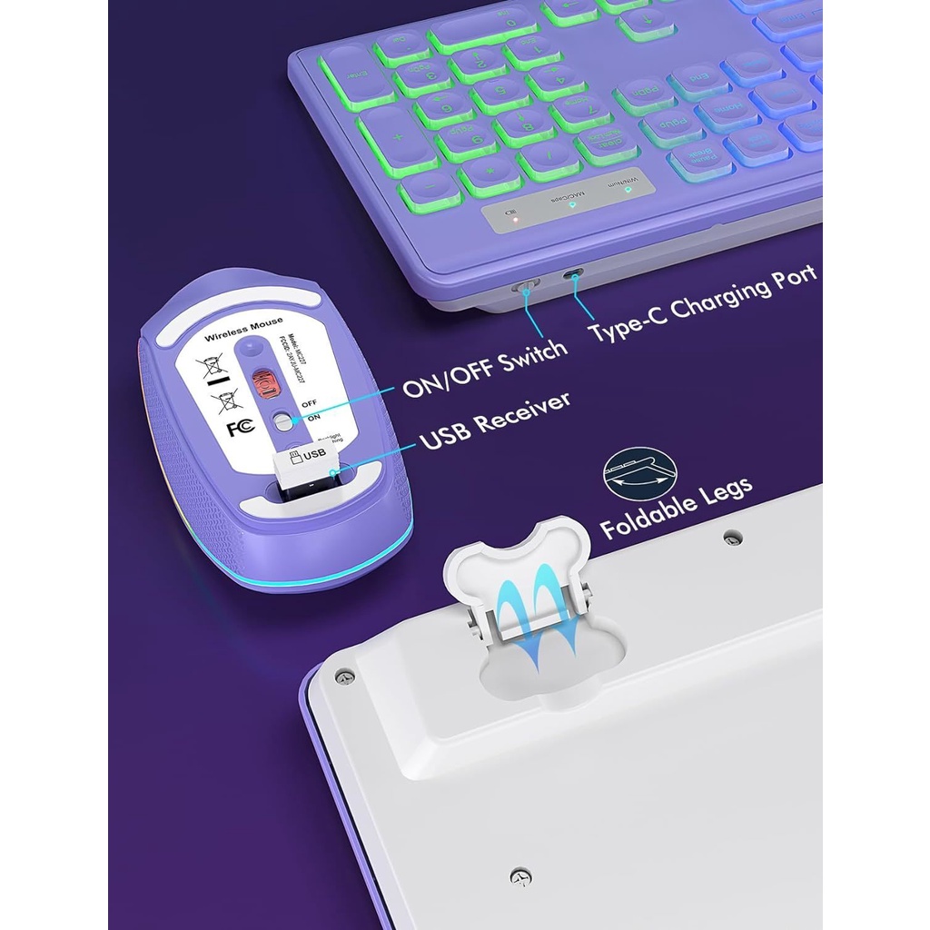 Jomaa Type-c +USB 2.4G Wireless Keyboard Mouse Combo RGB Backlit ...