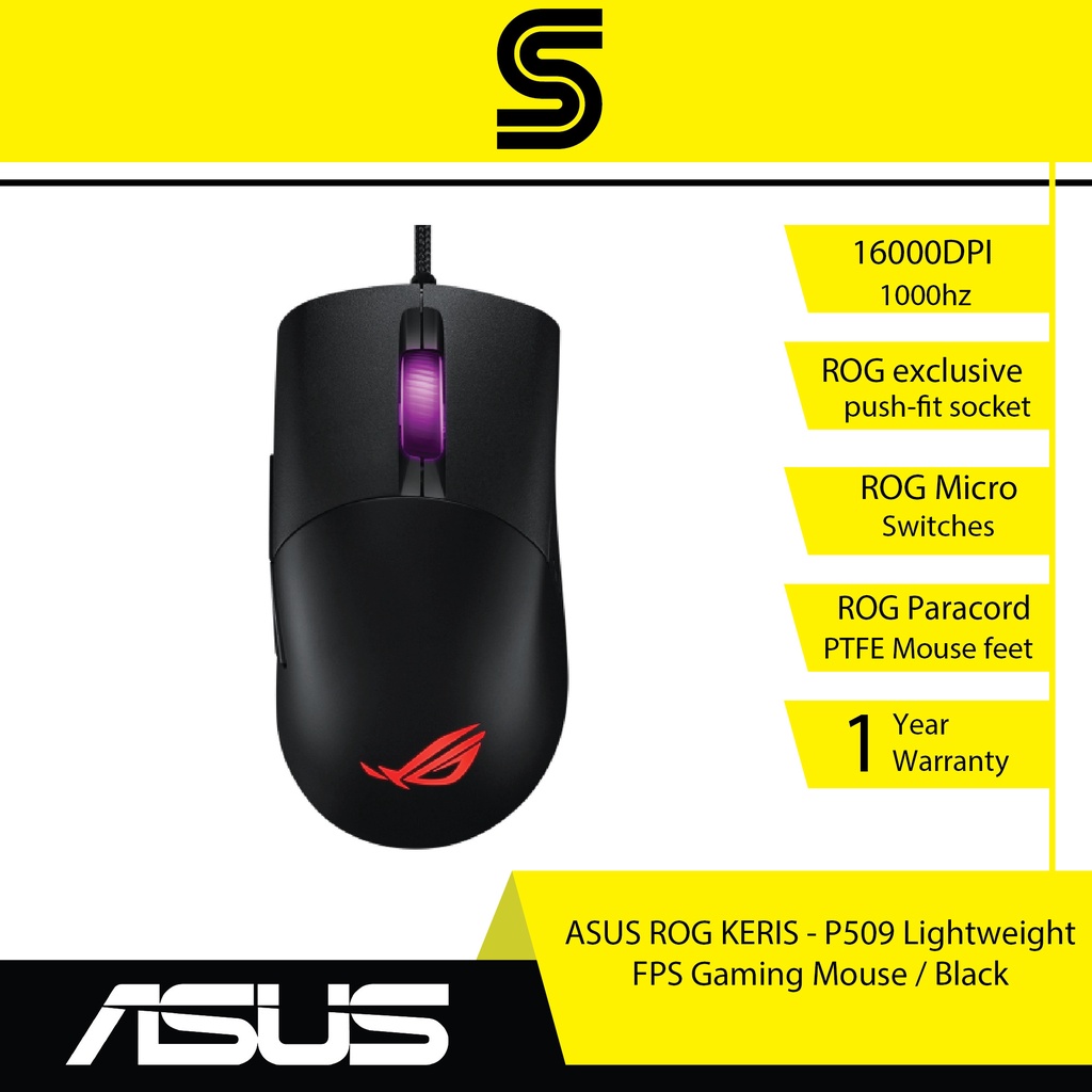 ASUS ROG KERIS P509 Wired Lightweight FPS Gaming Mouse (16000DPI/62G ...