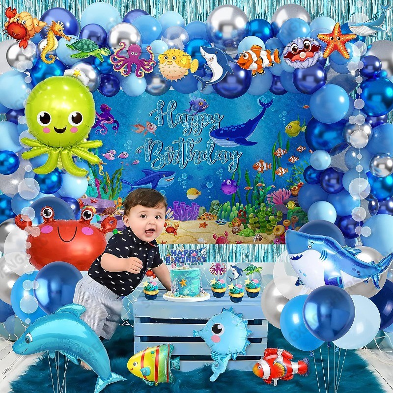80pcs Ocean Theme Balloon Party Set Undersea Animals Aluminum Film ...