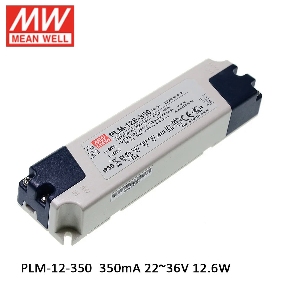 MEAN WELL PLM-12-350 350mA 22-36V DC 12W LED Power Supply Constant current mode LED Driver 110V ...