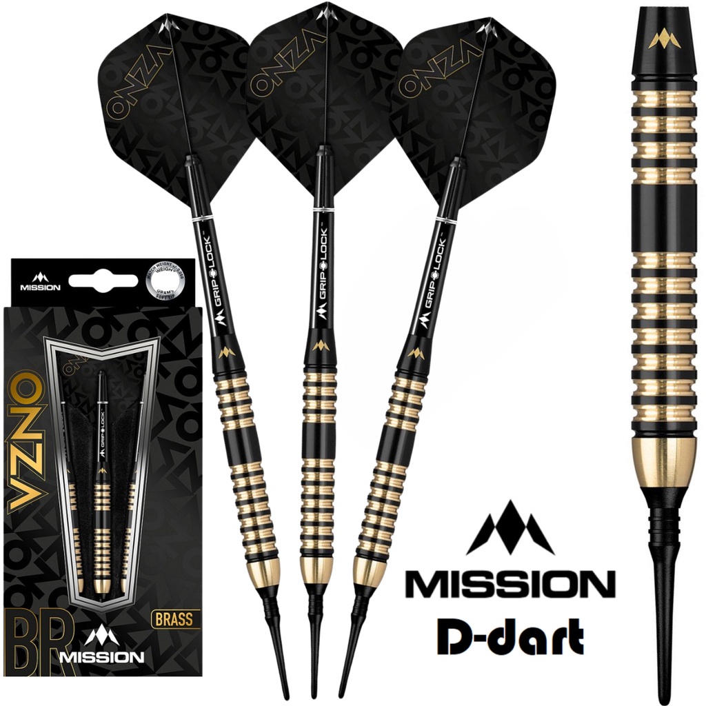 MISSION SOFT TIP DART - 19G M4 Mission ONZA Black & Gold Brass Soft ...